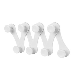 HOMOTEK Adhesive Accordion Wall Hanger Coat Hook Rack, Expandable Bathroom Towel Rack, Plastic Hanging Wall Mounted with 8 Hooks for Hats, Coat, Mugs, Scarf, Jewelry Storage,White