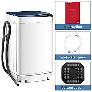 Waterjoy Portable Washing Machines, 7.7 lbs Load Capacity Portable Washer and Dryer Combo with Built-in Barrel Light & LED Display for Household and Apartment （Blue）