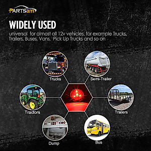 Partsam 5pcs 2 inch Red 4 LED Round Sealed Trailer Clearance Marker Light [DOT Approved] Mount Grommet/Pigtails Hardwired