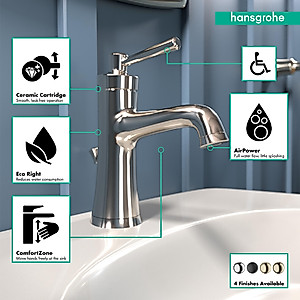 hansgrohe Joleena Transitional 1-Handle 1 8-inch Tall Bathroom Sink Faucet in Polished Nickel, 04771830