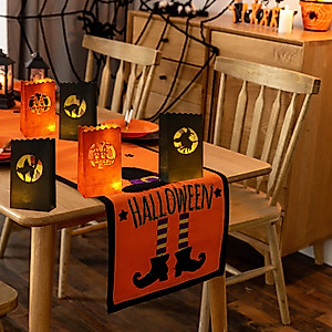 Stmarry 48 pcs Halloween Luminary Bags, Flame Resistant Luminaries, Orange and Black Tea Light Candle Bags - Witch, Black Cat Silhouette Decorations & Party Lanterns
