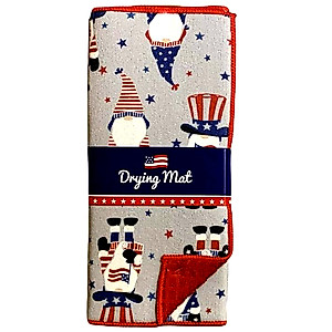 Patriotic Gnome Dish Drying Mat Reversible Absorbent Kitchen Dry Pad July 4 Home Decor 15 x 20 inch