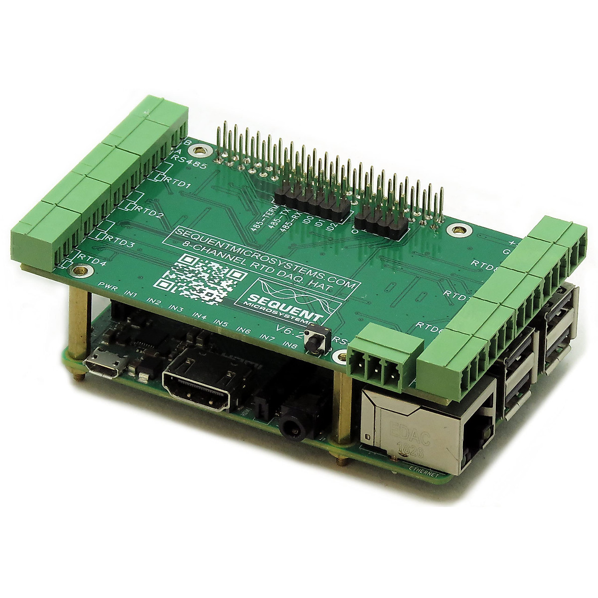 RTD Data Acquisition 8-Layer Stackable HAT for Raspberry Pi