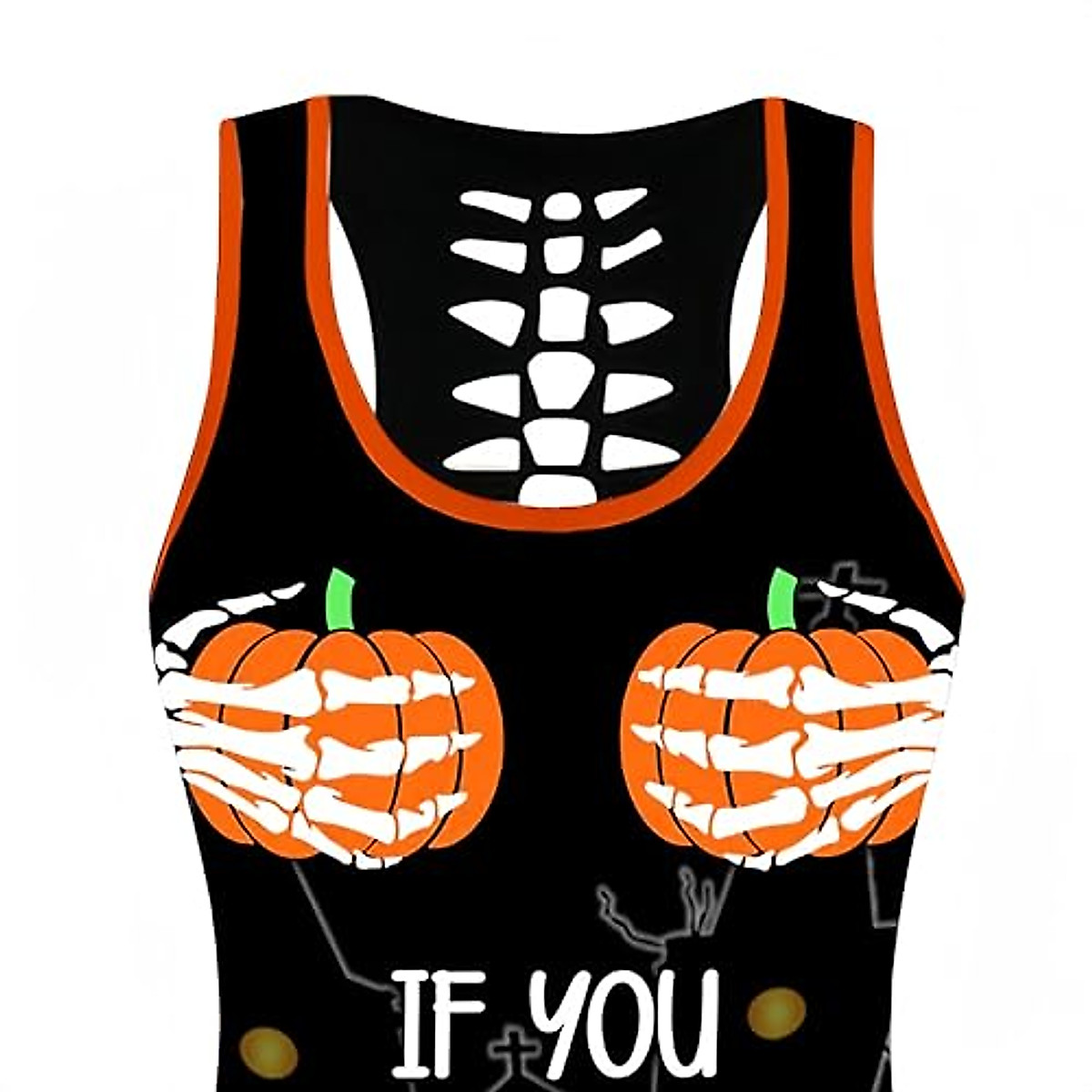 Women's Halloween Sleeveless Tank Top Set If You Like My Pumpkin Printing Drawstring Shorts Stretch Bottoms Suits (Orange-1, M)