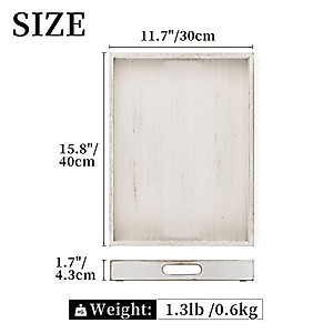 Hanobe Serving Tray with Handles: Rustic Decorative Wood Rectangle Trays with Cutout Handles for Coffee Table Breakfast Ottoman Living Room Kitchen Home Decor, Light Brown