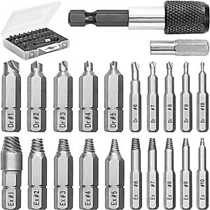 22 pc Screw Extractor Set for Stripped, Broken, Damaged Screws - Remover Kit w/Drill Bits Extractors, Bit Extension & Socket Adapter by Mata1