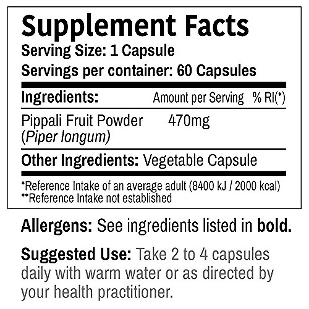 DR WAKDE'S Pippali Capsules (Long Pepper, 60 Veg Caps, Plant-Based Supplement, Ayurvedic Herb, All Natural, Vegan)