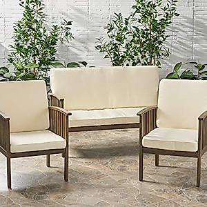 Christopher Knight Home Gavin Outdoor Water Resistant Fabric Loveseat and Club Chair Cushions, Cream
