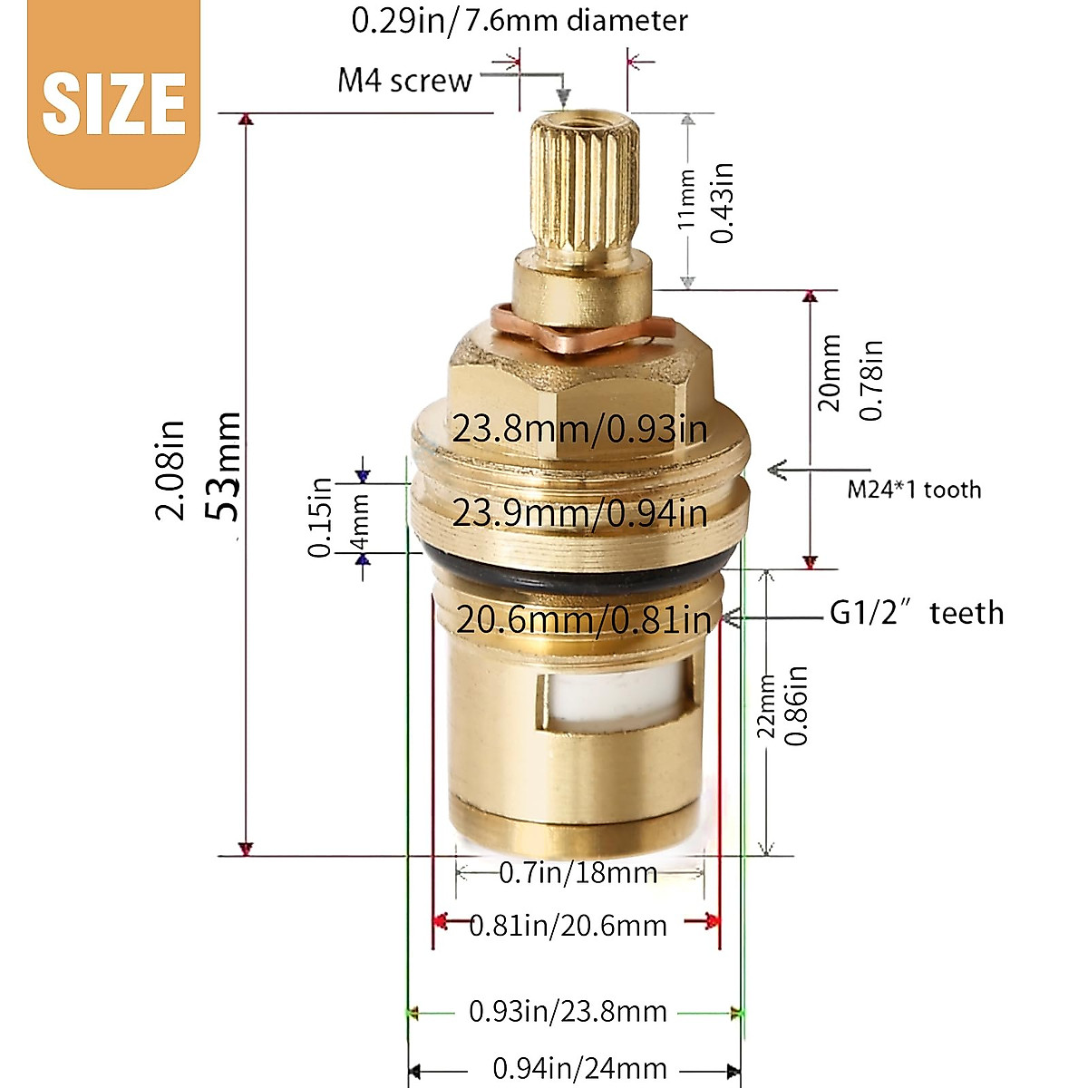 Saihisday Ceramic Stem G1/2" Ceramic Disc Cartridge Hot and Cold Stem for Standard Faucets Bathroom Kitchen, Lead Free