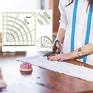HONEYSEW Arcs & Fans Quilt Circle Cutter Ruler Multifunctional Arc Cutting Patchwork Ruler,Acrylic Quilters Ruler with Double Colored Lines for Cutting Cloth Ruler Template Sewing Crafts