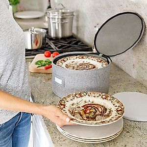 China Storage Container for Dinner Plate - 11.5" W x 7" H - Includes 12 Felt Dividers. Hard Shell and Stackable with Padded Interior