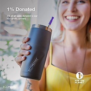 EcoVessel METRO Vacuum Stainless Steel Tumbler Cup, Insulated Water Bottle, Travel Coffee Mug with Slider Lid and Non Slip Base Iced Coffee Cup - 16 oz (Coastal Mist)