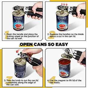 Can Opener with Dual-ended Bottle Opener, IPOW Manual Can Opener with Magnent | Smooth Edge | Heavy Duty | Easy Turn Knob | Smooth & Easy Cutting Safty Can Opener