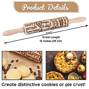 Happy Birthday Embossed Rolling Pin I EXTRA DEEP engraved rolling pin for Cookies I Rolling Pin with Design for Baking I Embossing rolling pin | Rolling Pin Made of Beech Wood I Baking rolling pin