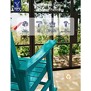 YEFU Outdoor Rocking Chair, Poly Lumber Patio Rocker Chair with High Back, Poly Rocking Chair Look Like Real Wood, Widely Used for Lawn, Porch, Backyard, Indoor and Garden,380lb Heavy Duty(Aruba Blue)