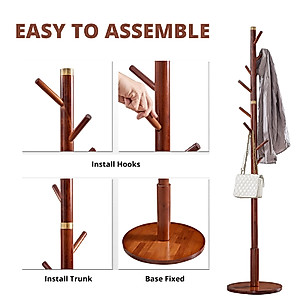 Frestanding Coat Rack with 8 Hooks for Coats and Bags - Sturdy and Easy to Assemble Coat Tree for Entryway, Hallway, Bedroom, and Office