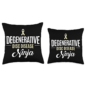 DDD Fighter Survivor Cream Ribbon Support Degenerative Disc Disease Ninja DDD Awareness Month Throw Pillow, 16x16, Multicolor