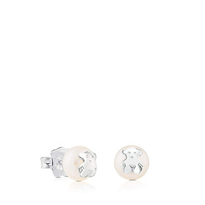 TOUS Sterling Silver Earrings for Women with Pearls & Bear Motif, Size: 8,5-9mm. TOUS Bear Collection