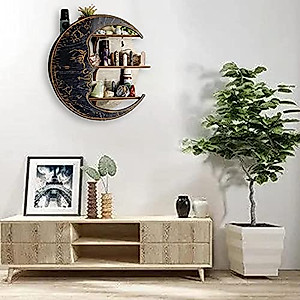 YUDIZWS Glass Shade Wall Mounted Antique Wooden Moon Stand Floating Moon Shelf Mounted Shelf Wall Glass Storage Stand,Black