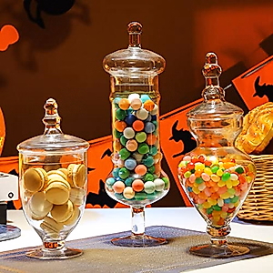 Diamond Star Set of 3 Clear Glass Apothecary Jars, Decorative Weddings Candy Buffet Display Elegant Storage Jar (H: 9", 12.5", 14")