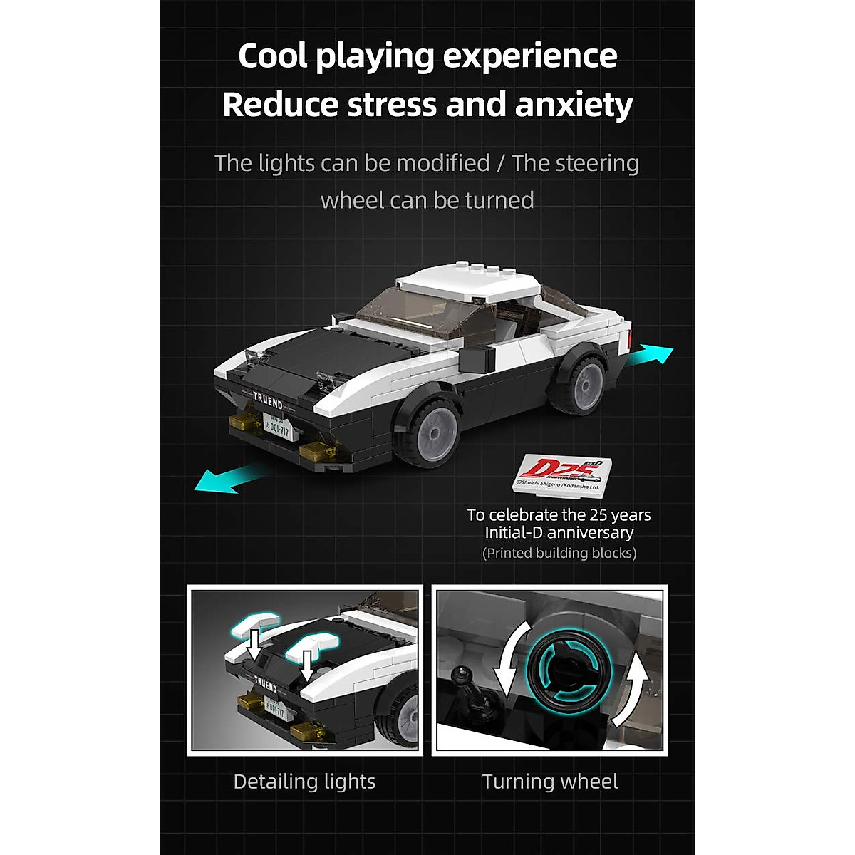 dOMOb Toyota AE86 Trueno – Initial-D 25-th Anniversary – CADA Bricks Toys for 8+ Age Kids & Adults – Realistic Car Model 1:24 Simulated Build – 280 Bricks or Blocks – for Boys, Hobbyist, Collector