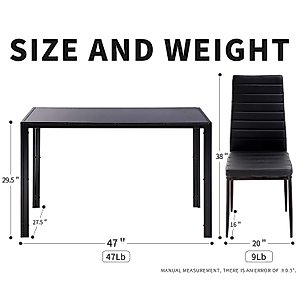 HCY Dining Table Set Dinning Chairs Set of 4 with Table Kitchen Dining Table Set for Small Spaces Home Furniture Dinette Set Rectangular Table, Black