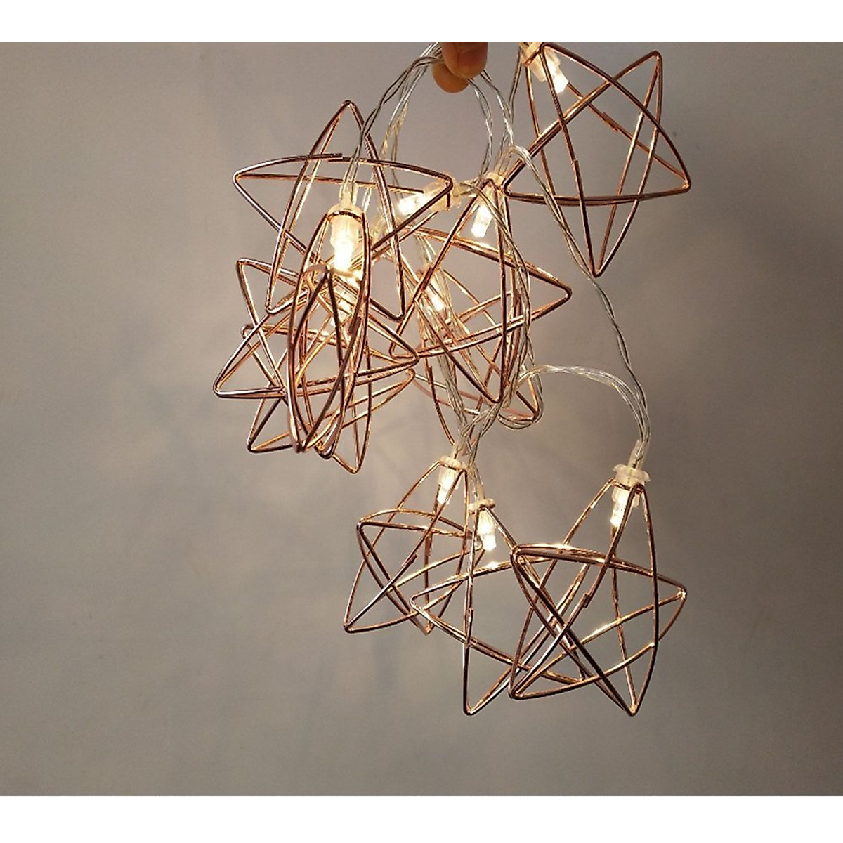 AMZSTAR 3M 20LED Rose Golden Metal String Lights, Geometric Lights Diamond Battery Powered Fairy Lights Indoor Decorative Lights for Home Bedroom Garden Wedding Party (Star)