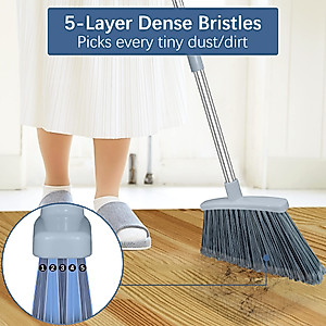 Broom for Outdoor Indoor, Folews Heavy Duty Broom 56 Inch Long Handle Angle Broom for Sweeping Kitchen Shop House Office Commercial Broom