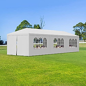 JupiterForce 10 x 30 Outdoor Wedding Party Tent Camping Shelter Gazebo Canopy with Removable Sidewalls Heavy Duty Tent Gazebo Storage BBQ Pavilion Canopy Cater Events, White(10' x 30')