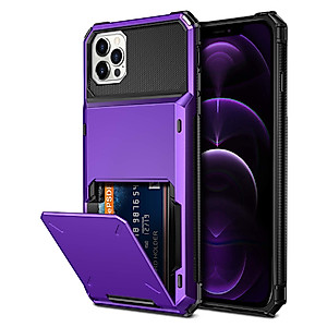 Vofolen Compatible with iPhone 12 Pro Max Case 5G Wallet 4-Card Slot Credit Card Holder Flip Hidden Pocket Dual Layer Hybrid TPU Bumper Armor Protective Hard Shell Back Cover (Purple)
