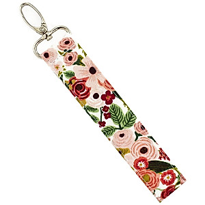 Pink Garden Floral Wristlet Keychain for Women | Pretty Floral Accessories | Key Fob | Wrist Key Chain | Gift for Her