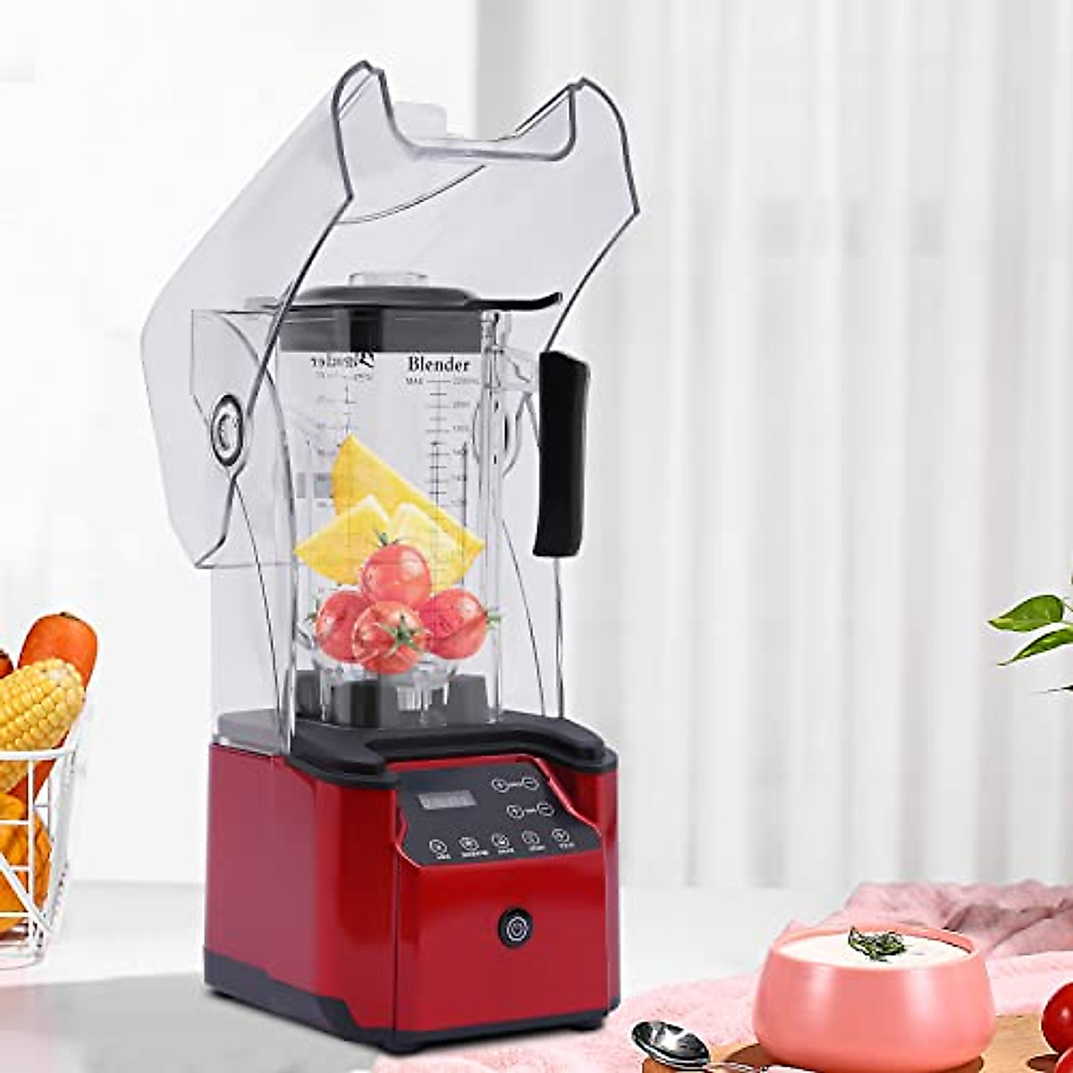 Commercial Blenders Fruit Juicer Smoothie Maker Mixer with Soundproof Cover Intelligent Touch Screen Ice Crusher for Frozen Drinks Smoothies 2.2L Heavy Duty