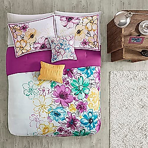 Intelligent Design Comforter Set Vibrant Floral Design, Teen Bedding for Girls Bedroom, Mathcing Sham, Decorative Pillow, Full/Queen, Olivia, Blue