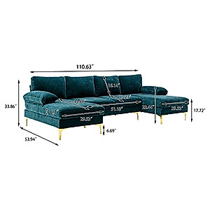 JINS&VICO Sectional Sofa, Modern U-Shaped Upholstered Accent Sofa Couch with Padded Seat and Metal Feet, Comfy Leisure Lounge Sofa for Living Room Bedroom Office, Teal Blue