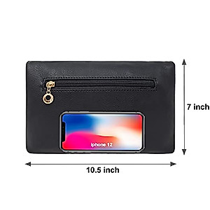 Solene Women's Envelop Clutch Crossbody Bag With Tassels Accent (WU075-Black)