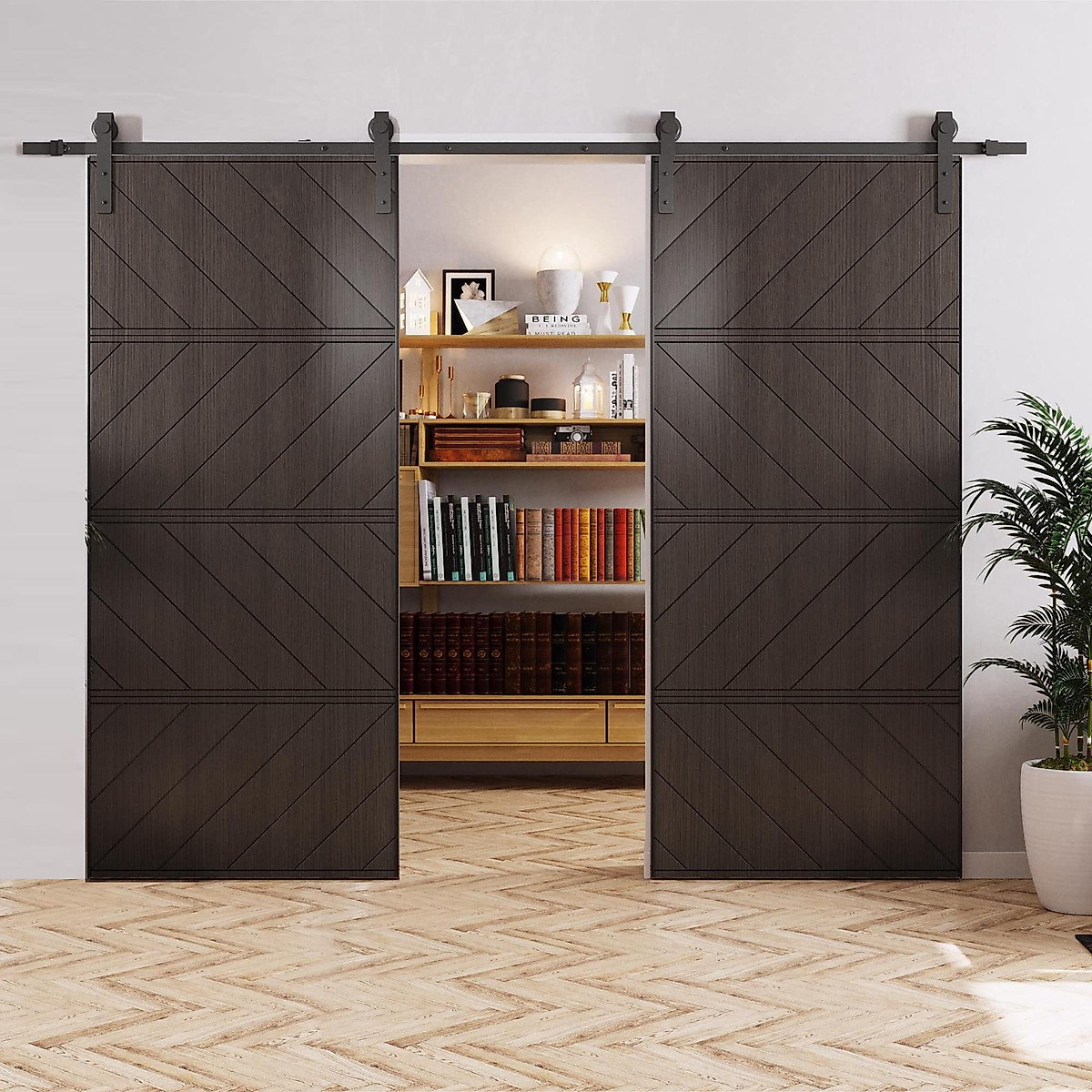 BARNER HOME 72"(Double 36") x 84" Sliding Barn Door, MDF, with Waterproof Surfac, DIY Assemble, Pre-drilled Barn Door Slab with Installation Hardware Kit, Black