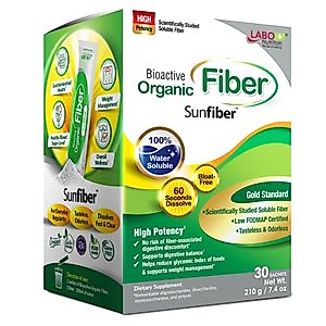 LABO Nutrition Bioactive Organic Fiber, Sunfiber Soluble Prebiotic Fiber Supplement, Support Healthy Digestive, Intestinal, Wellness with Partially Hydrolyzed Guar Gum, Low-FODMAP, Non-GMO, 30 Sachets