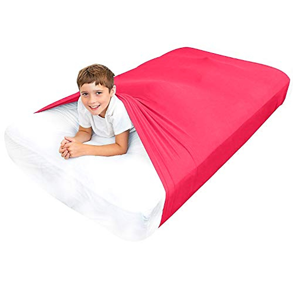 Special Supplies Sensory Bed Sheet for Kids Compression Alternative to Weighted Blankets - Breathable, Stretchy - Cool, Comfortable Sleeping Bedding (Red, Queen)