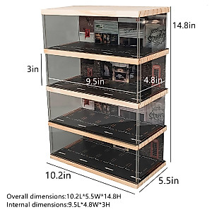 kivcmds 1:64 Scale 4-Tiers Vehicle Model Display Case for Sports Car and Lego Model Collectors, Display Stand for Alloy Car Model Toy with Parking Lot Scene (4-Tiers Auto Repair Store Scene)