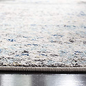 SAFAVIEH Madison Collection 9' Round Ivory / Aqua MAD611A Boho Chic Floral Medallion Trellis Distressed Non-Shedding Dining Room Entryway Foyer Living Room Bedroom Area Rug