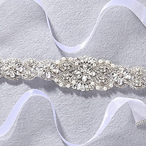 yanstar Bridal Rhinestone Wedding Belts Hand Clear Crystal 22In Length with White Organza Ribbon for Bridal Gowns