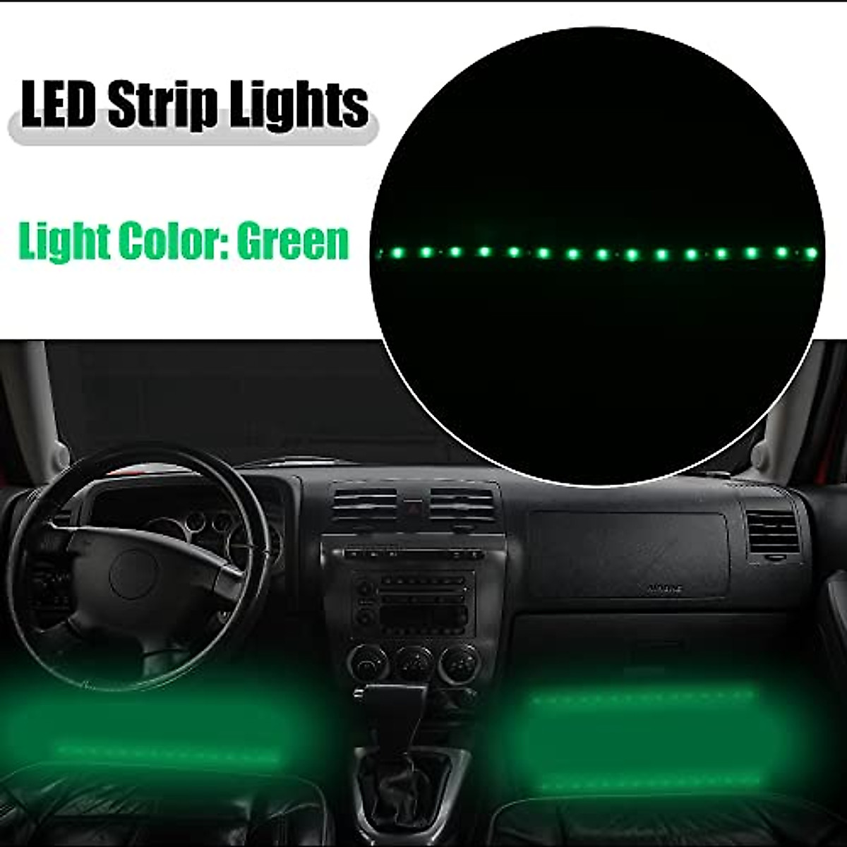 X AUTOHAUX 10 Pcs 30cm 1ft Interior Universal LED Strip Light 12V Flexible Waterproof Underglow Lights for Cars Truck Motorcycles Boat Green Light