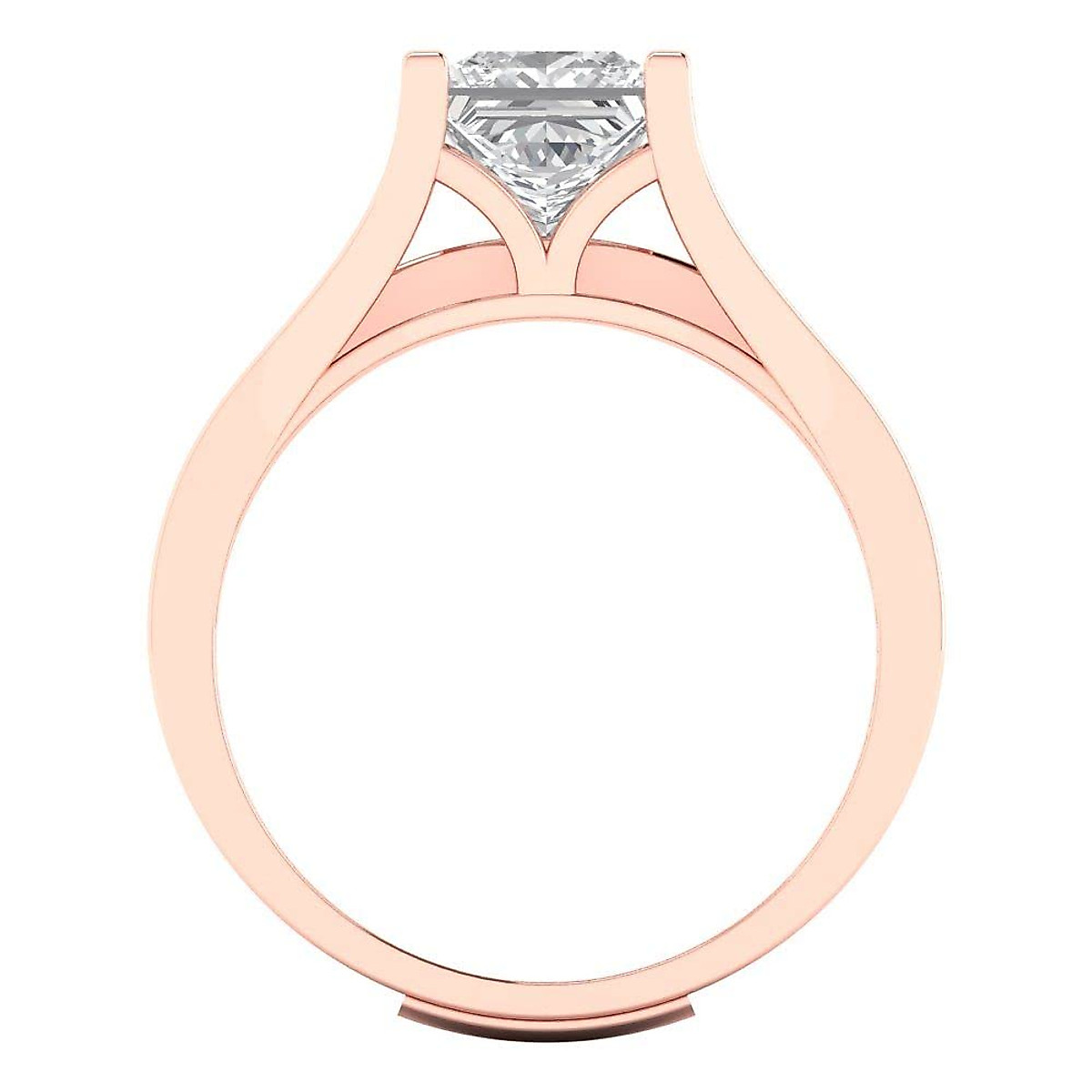 2.28 ct Princess Cut Clear Simulated Diamond 14k Rose Gold Solitaire W/Accents Wedding Engagement Bridal Ring Set Sz 3.5