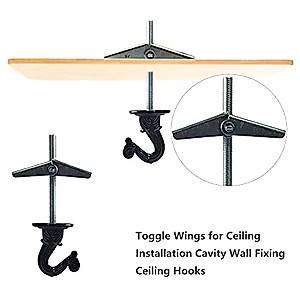 2 Pack Black Swag Ceiling Hooks and Hardware Set for Hanging Plants, Heavy Duty Swag Hooks with Steel Screws/Bolts and Toggle Wings for Ceiling Installation Wall Fixing