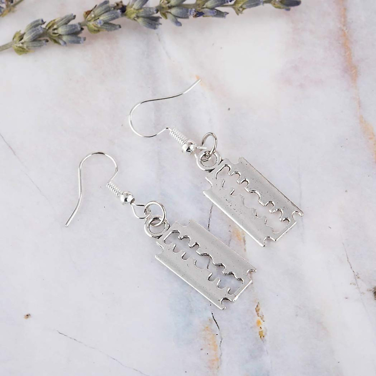 Punk Razor Blade Dangle Earrings & Necklace Jewelry Set for Womens Gothic Silver Hook Geometric Jewelry