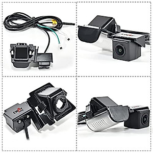 EWAY Safety Backup Rear View Camera for Jeep Wrangler 2007-2018 Reverse Reversing License Plate Camera & for Jeep Wrangler JK Backup Camera Video in-Dash Radio Wire Input Harness AV Plug to Display