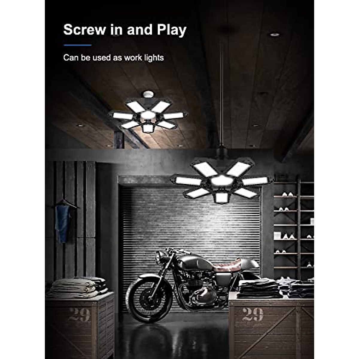 SEOBIOG 8-Pack LED Garage Lights, Ultra Bright 250W 25000LM Garage Lights Ceiling LED, 6500K Daylight Shop Light w/ 7 Panels, Light Bulbs for Garage, Workshop, Warehouse, Barn