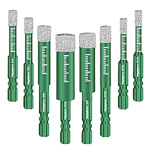 Mgtgbao 8PCS Green Dry Diamond Drill Bits Set, Core Drill bit for Granite Marble Tile Ceramic Stone Glass Diamond Hole Saw Kit with 3/16,1/4, 5/16, 3/8, 1/2, 9/16