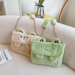 Plush Animal Handbag Crossbody Bag, Cute Lolita Plush Purse, Funny Birthday Gift for Women Girl(green)