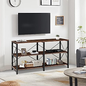 BETTAHOME 3-Tier Low Book Shelf, 55 Inch Wide Open Book Shelf, Industrial Wooden Bookcase for Home Office, Bedroom, Living Room, Rustic Brown and Black